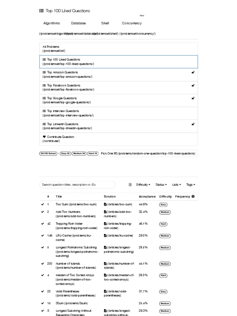 Top 100 Liked Problems - LeetCode | PDF | Algorithms And Data ... Top 100 Liked Problems - LeetCode | PDF | Algorithms And Data ...