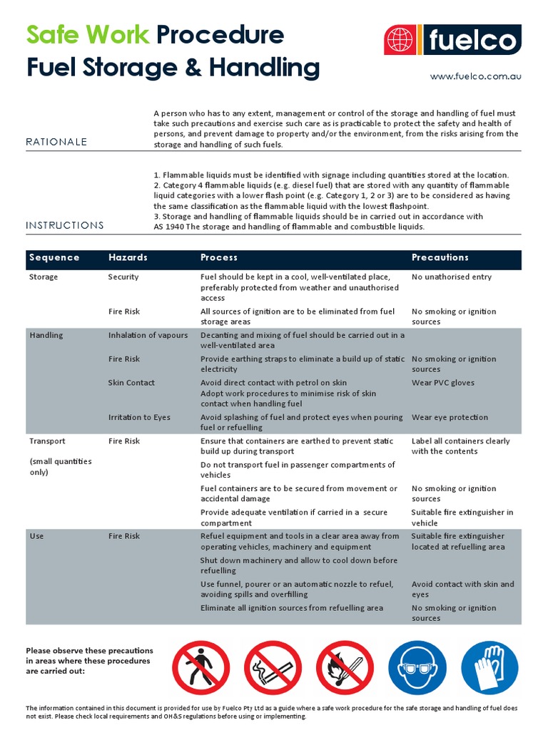 Safe Work: Procedure Fuel Storage & Handling | PDF | Prevention | Safety