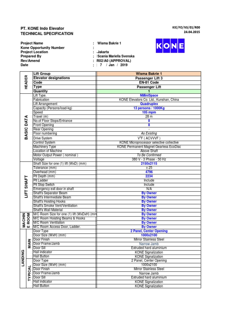 Technical Spec LIFT 3 - APPROVAL PDF | PDF | Elevator | Door