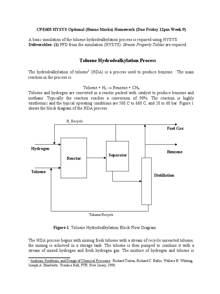 Hydrodealkylation Simulation | PDF | Chemical Reactor | Distillation