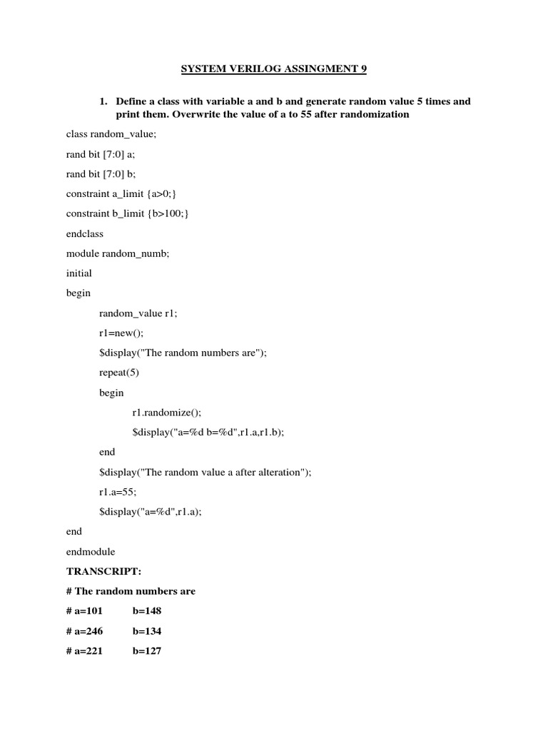 System Verilog Assingment 9 PDF | PDF | Array Data Type | Computer Data