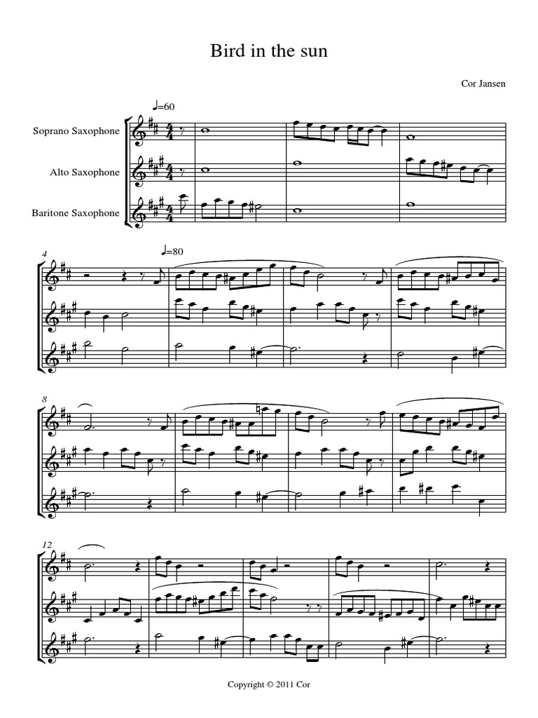 Bird in The Sun For Sax Trio | PDF | Saxophone | Popular Music