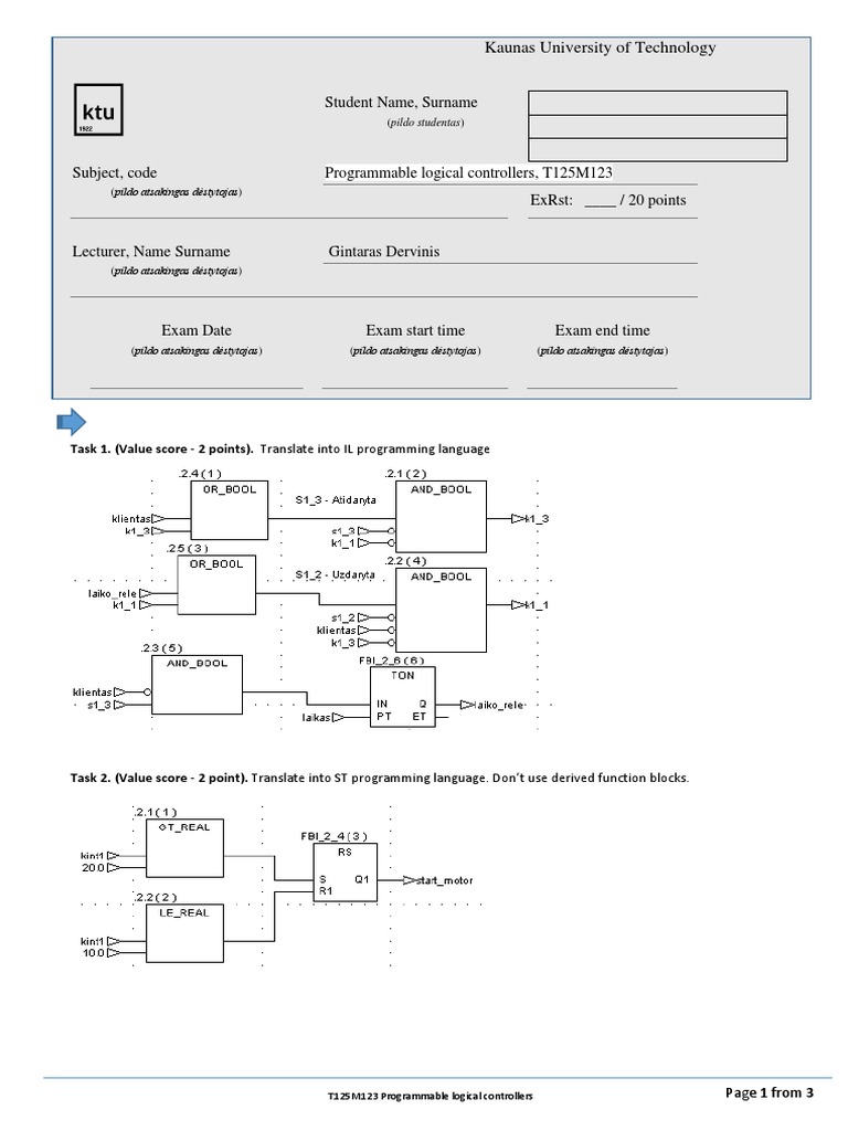 PLC Exam EN 2020 | PDF | Theoretical Computer Science | Systems Engineering
