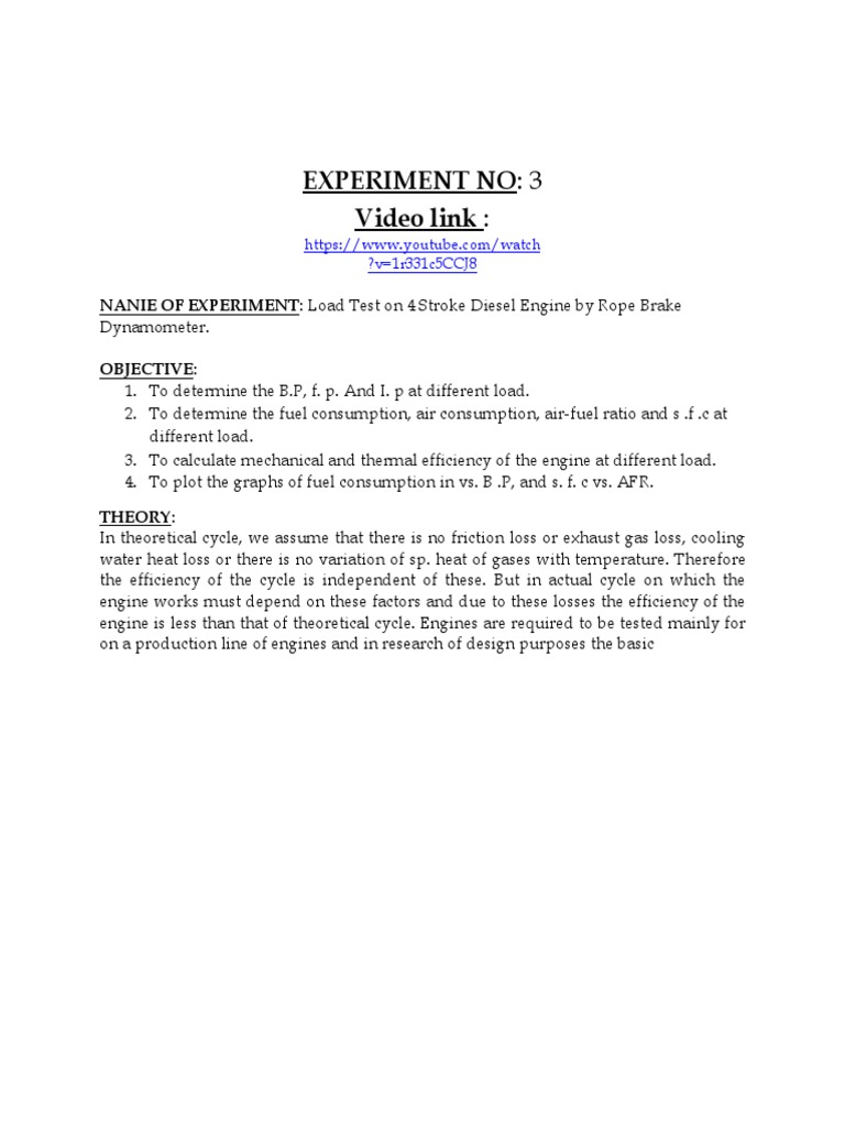 Load Test On 4 Stroke Diesel Engine | PDF | Diesel Engine | Fuel ...
