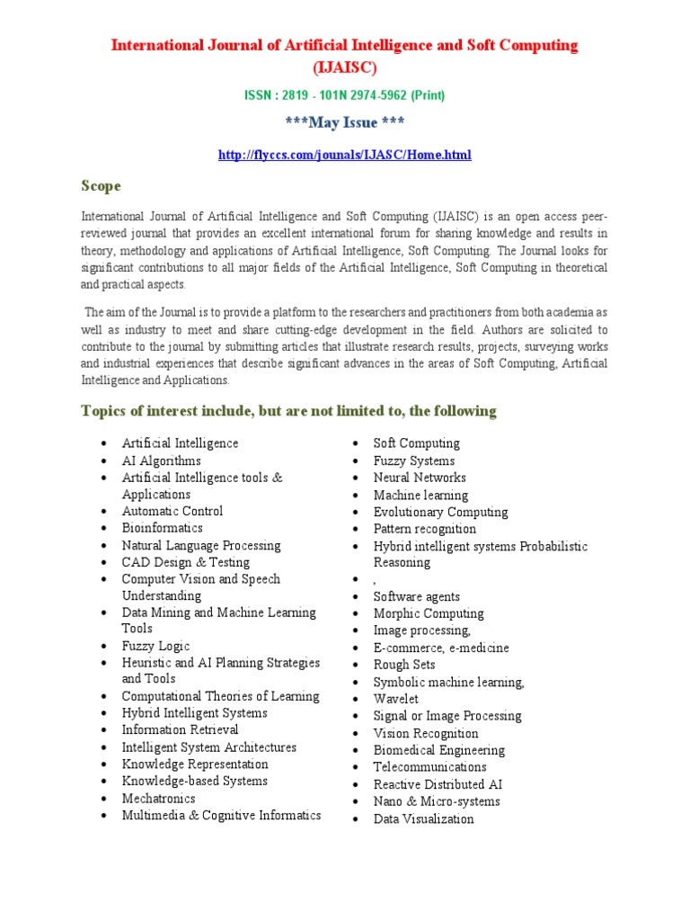 IJAISC: AI & Soft Computing Journal | PDF | Artificial Intelligence ...