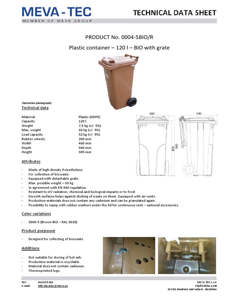 120L BIO Plastic Container Specifications | PDF