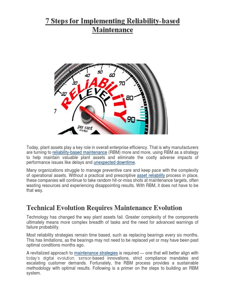 7 Steps For Implementing Reliability-Based Maintenance: Technical ...