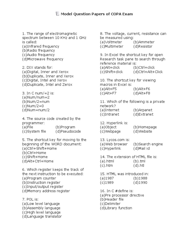 Model Question Papers of COPA Exam 01 | PDF | Computer File | Directory (Computing)