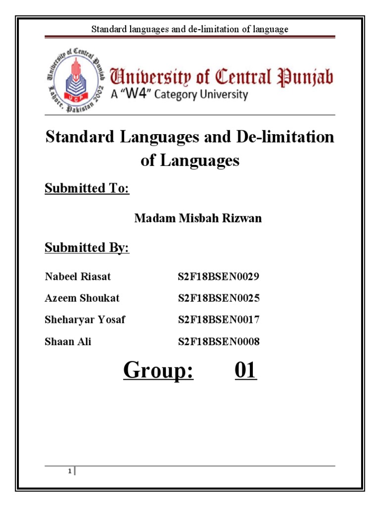 Group: 01: Standard Languages and De-Limitation of Languages | PDF ...