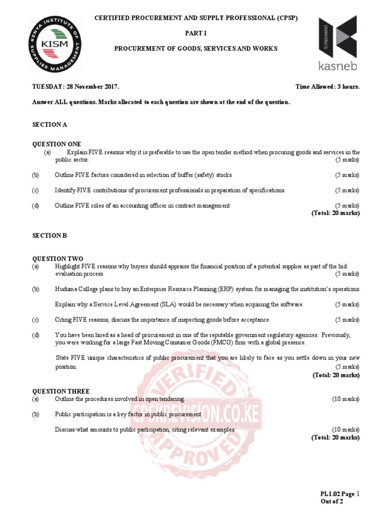 CPSP PART I Procurement of Goods Services and Works | PDF | Procurement ...