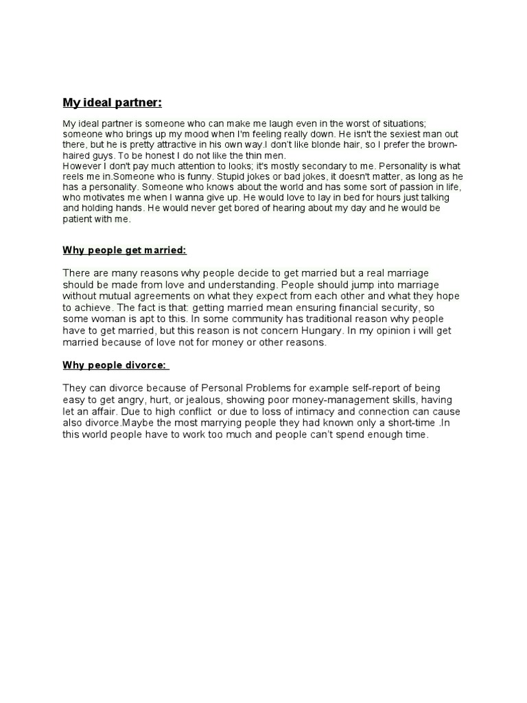 My Ideal Partner:: Why People Get Married | PDF