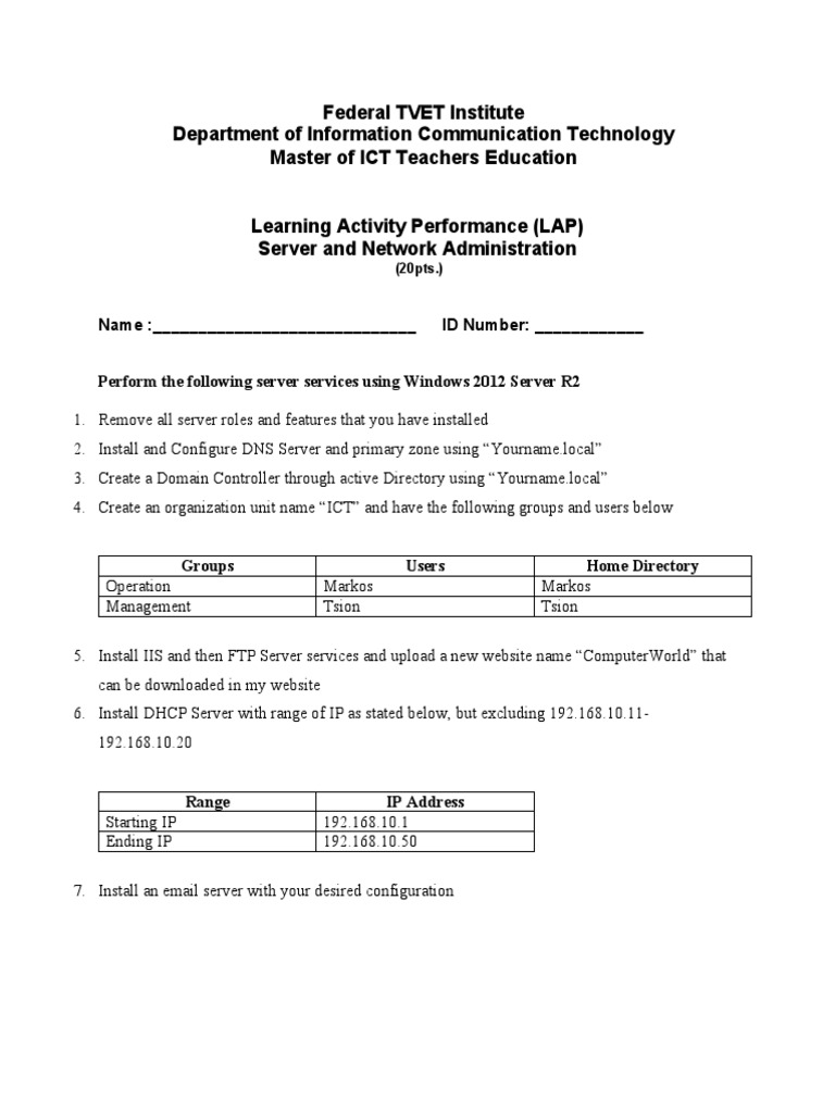 Federal TVET Institute Department of Information Communication ...