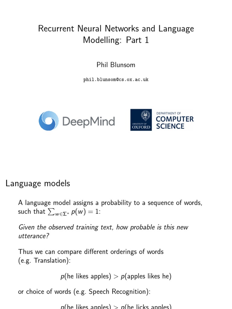 Lecture 3 - Language Modelling and RNNs Part 1 | PDF | Bias Of An Estimator | Applied Mathematics