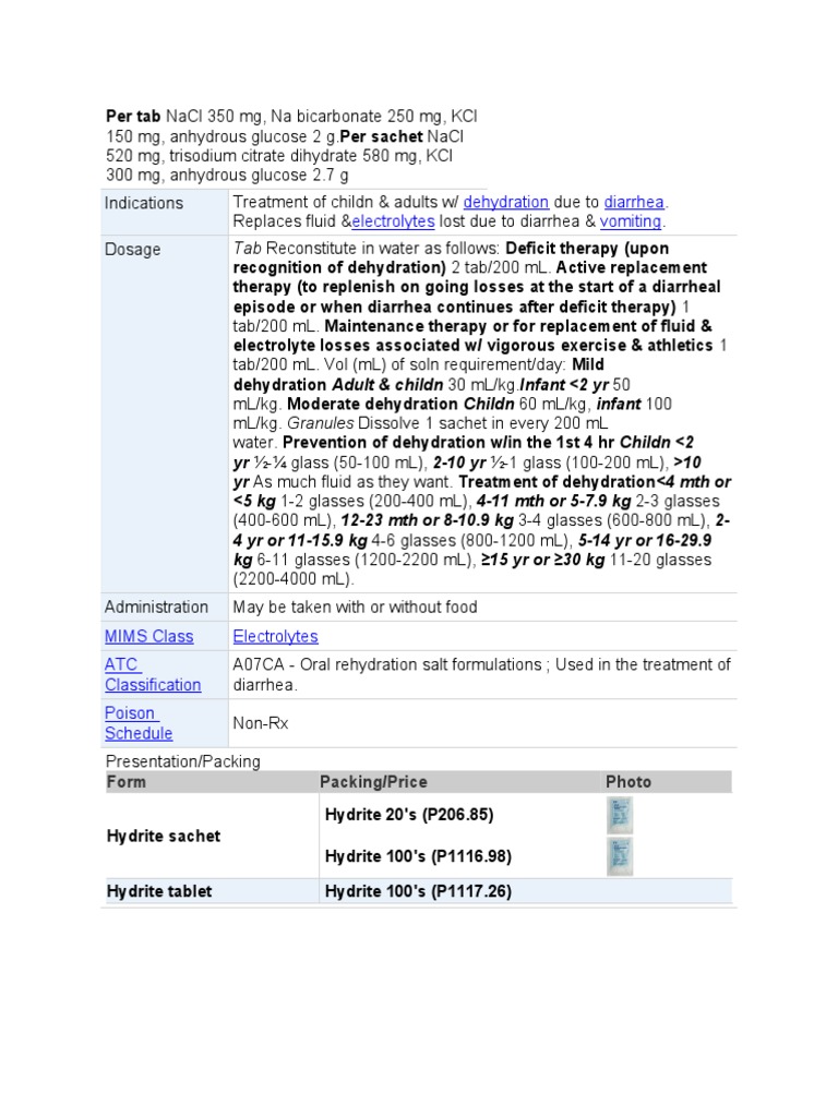 Hydrite: Usage and Dosage Guide | PDF