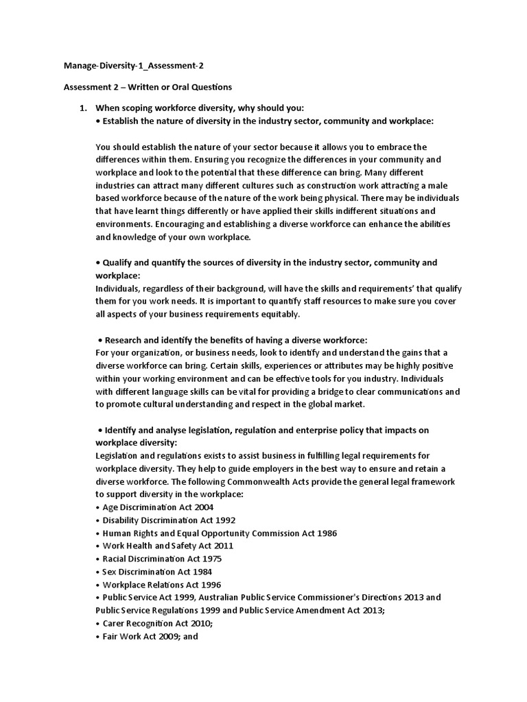 Workplace Diversity Assessment Guide | PDF | Diversity (Business ...