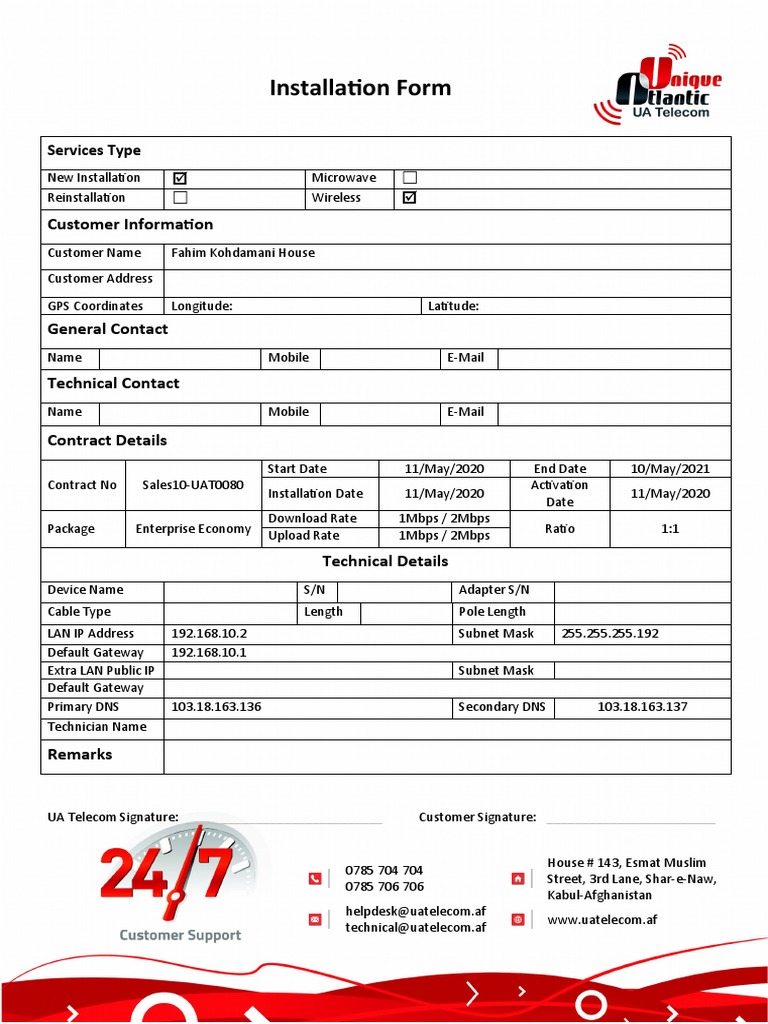 Installation Form: Customer Information | PDF | Gateway ...
