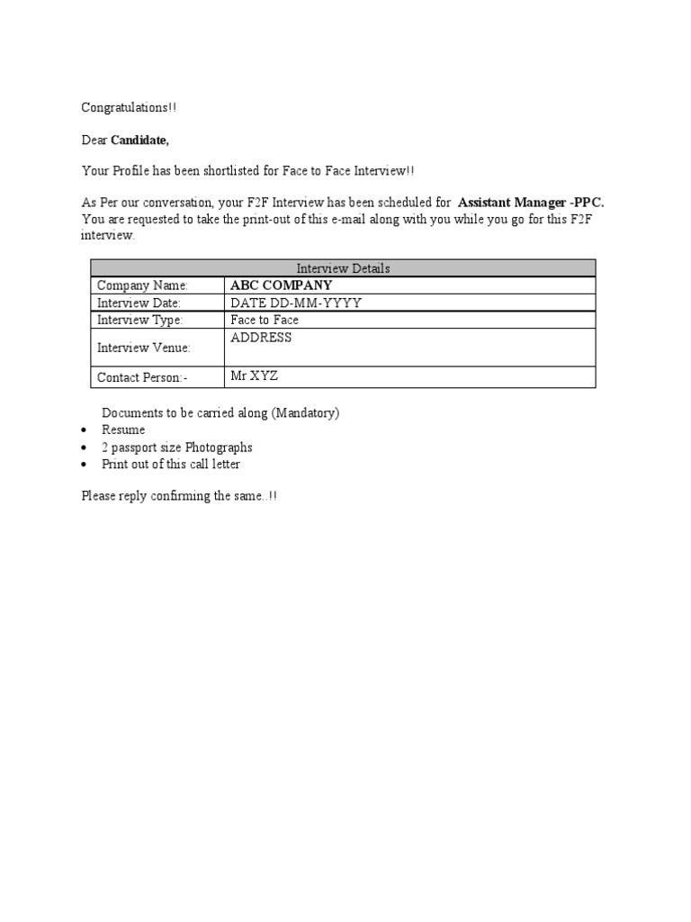 Interview Call Letter Format | PDF