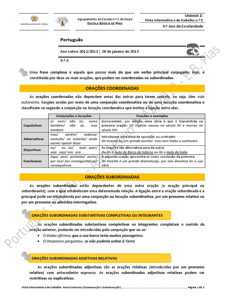 Frase Complexa - Oracoes Coordenadas e Subordinadas | PDF | Sintaxe ...