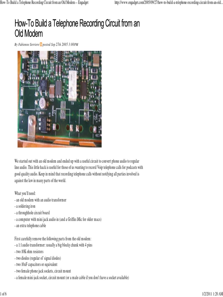 How-To Build A Telephone Recording Circuit From An Old Modem - Engadget ...