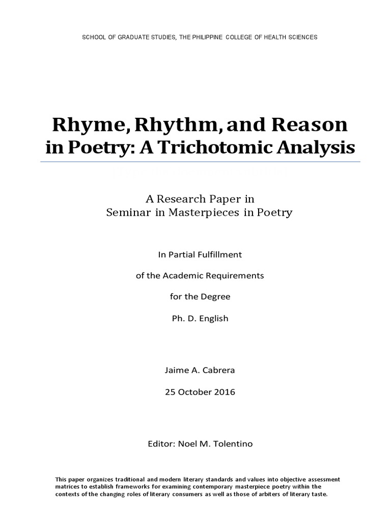 Rhyme Rhythm and Reason: in Poetry: A Trichotomic Analysis | PDF ...