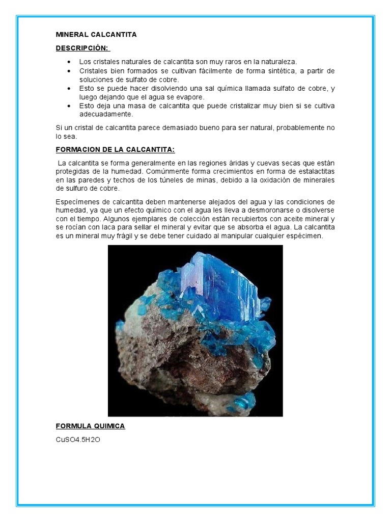 Mineral Calcantita y Tenorita | PDF | Minerales | Cobre