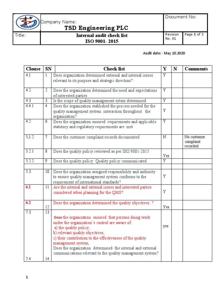 Checklist Internal Audit 2019 | PDF | Quality Management System | Audit