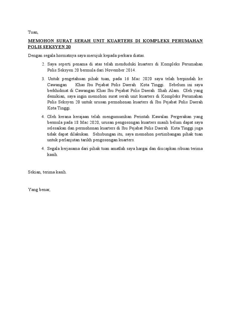 Surat Lepas Kuarters | PDF