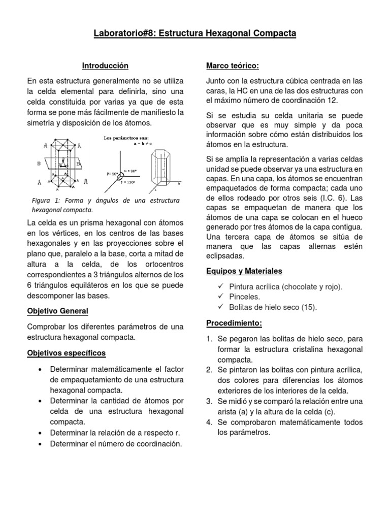 Laboratorio Estructura Cristalina Hexagonal Compacta | PDF | Estructura ...