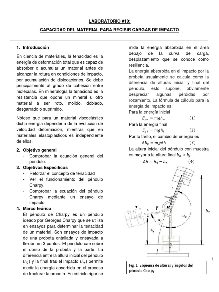 Ensayo de Impacto con Péndulo Charpy | PDF | Física Aplicada e ...