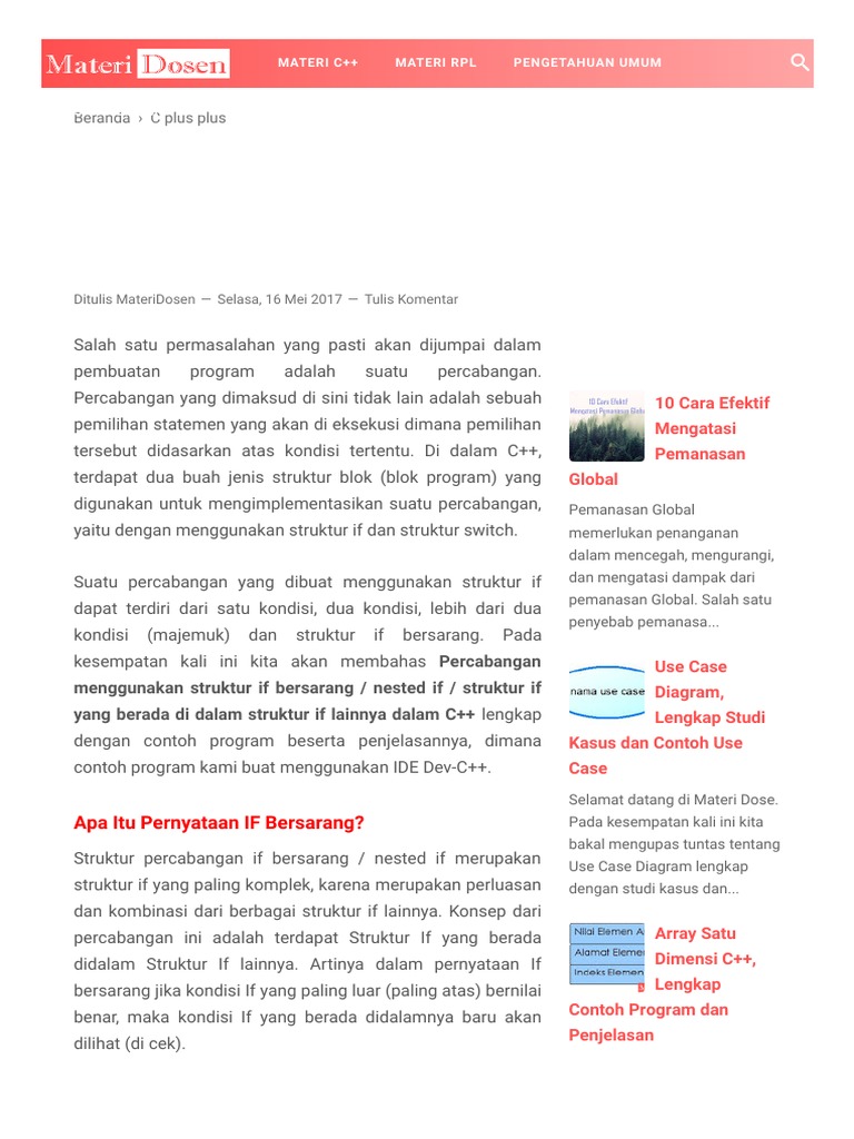 Pernyataan Nested IF (IF Bersarang) C++, Lengkap Contoh Program ...