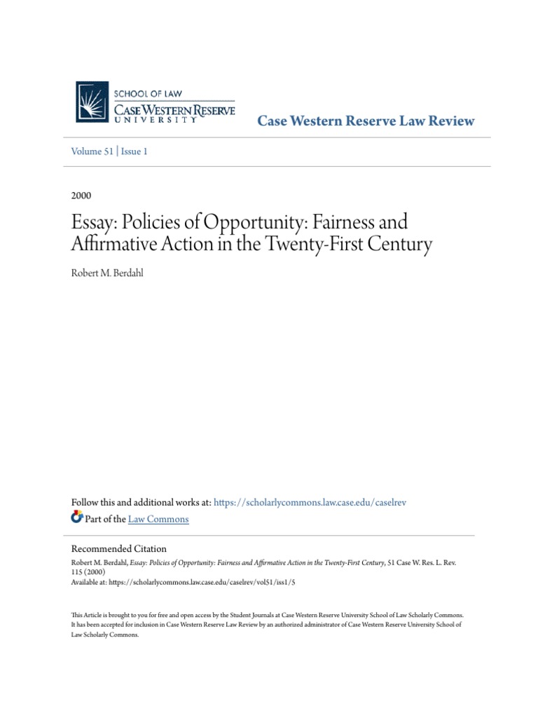 Essay: Policies of Opportunity: Fairness and Affirmative Action in The ...