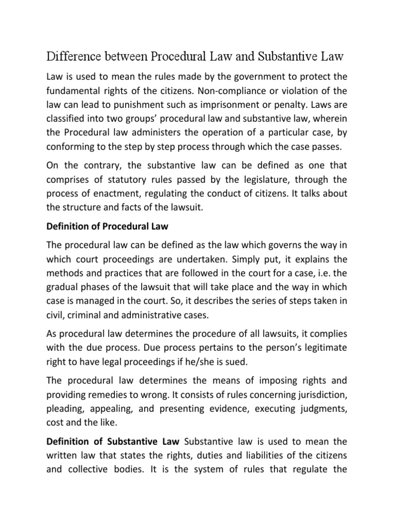 Substantive and Procedural Law | PDF | Lawsuit | Procedural Law
