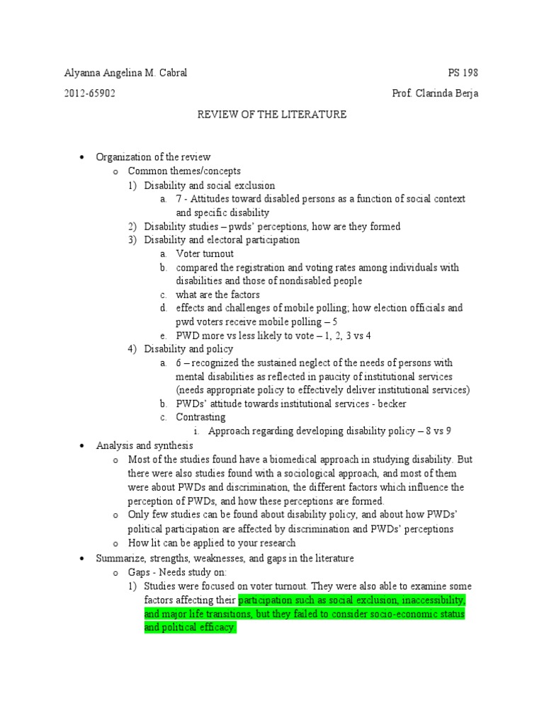 Revised RRL Outline | PDF | Voter Turnout | Disability