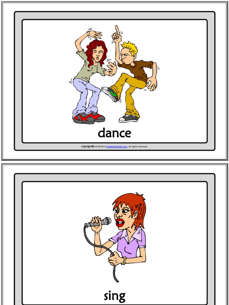 Action Verbs Vocabulary Esl Printable Flashcards With Words For Kids ...