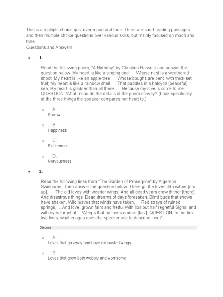 Mood and Tone 2 | PDF | Poetry