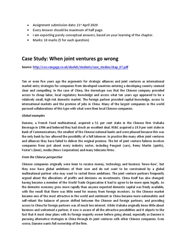 Joint Venture Case Study | PDF | Joint Venture | China