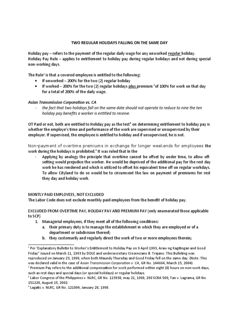 Two Regular Holidays Falling On The Same Day | PDF | Overtime | Employment