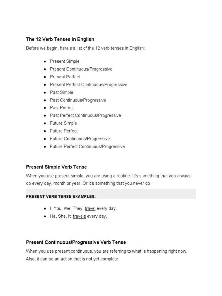 The 12 Verb Tenses in English | PDF | Perfect (Grammar) | Grammatical Tense