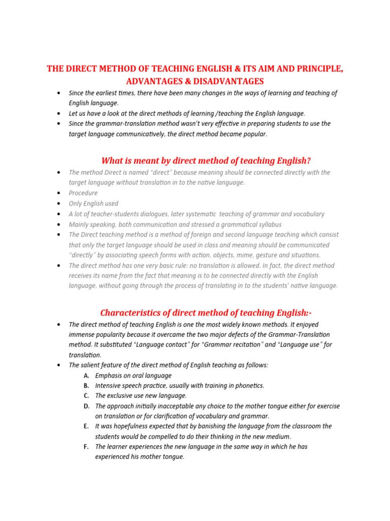 The Direct Method of Teaching English | PDF | Second Language | Learning