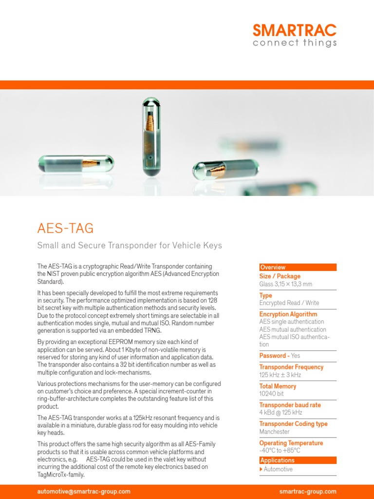 Aes-Tag: Small and Secure Transponder For Vehicle Keys | PDF | Key ...