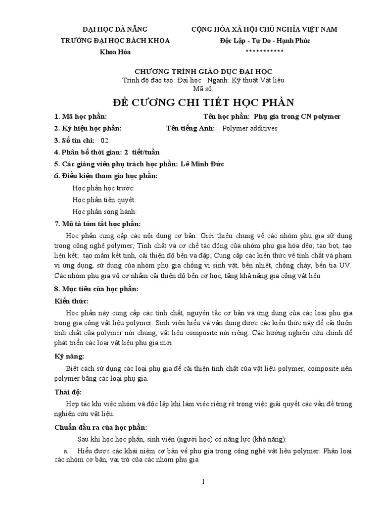 De Cuong Chi Tiet 2014 - Phu Gia Polymer | PDF