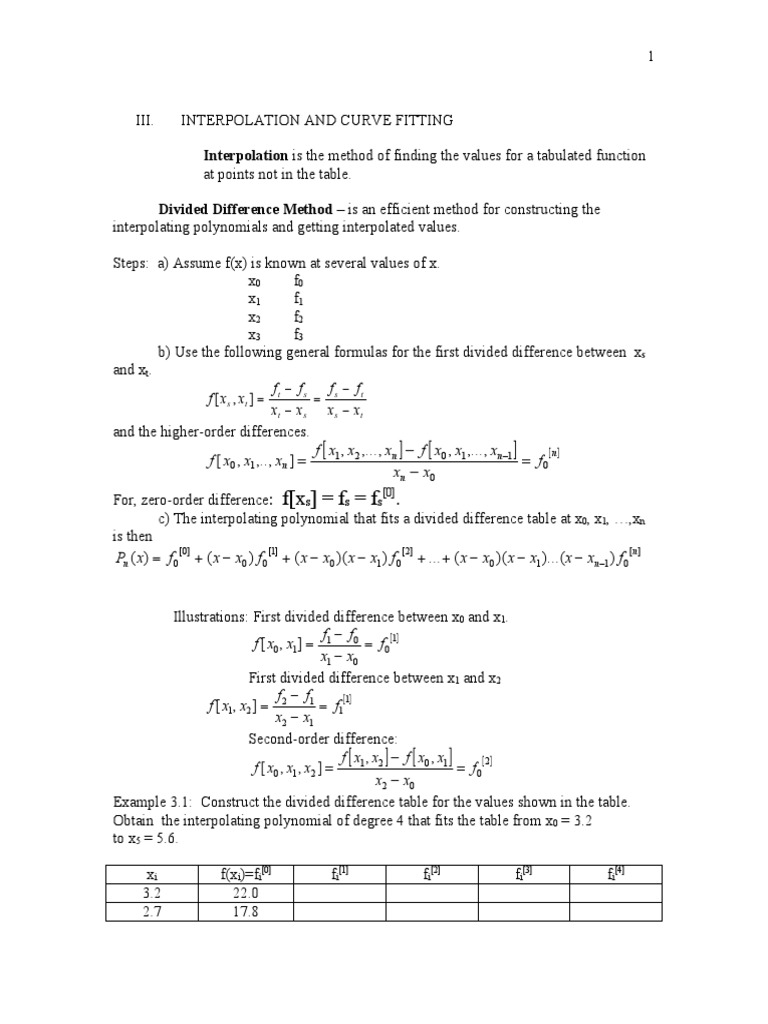 Curve Fitting Divided Difference | PDF | Interpolation | Equations
