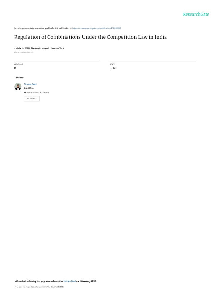 Regulation of Combinations Under The Competition L | PDF | Competition ...