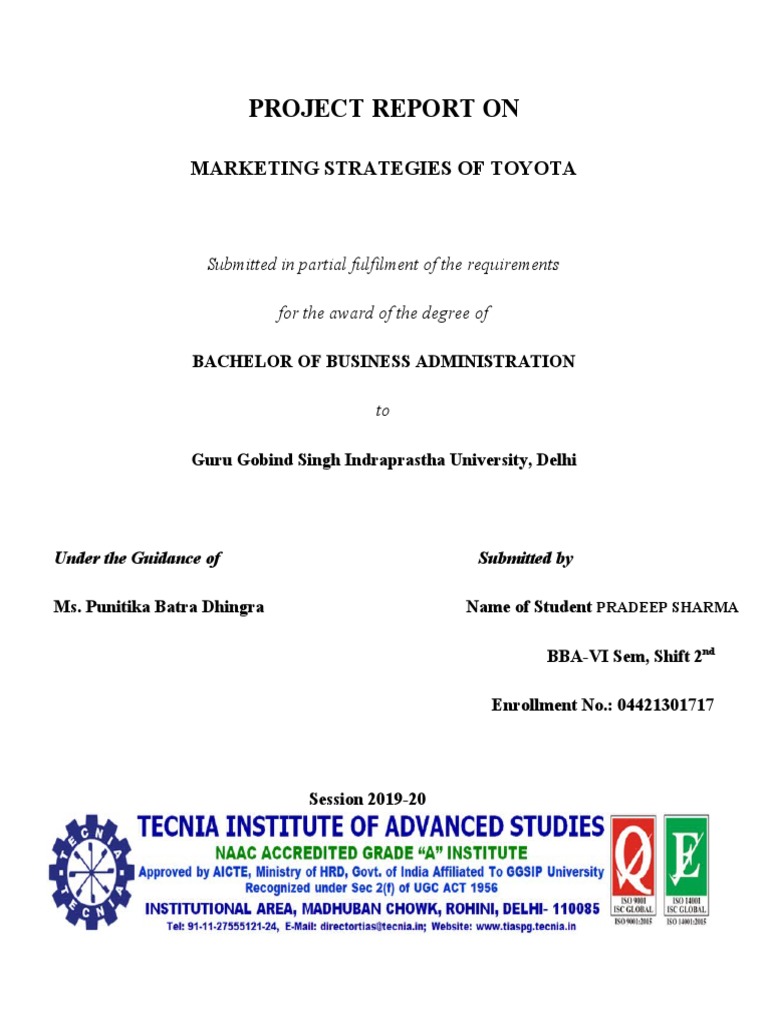 Pradeep Final Report On Toyota | PDF | Toyota | Marketing Research