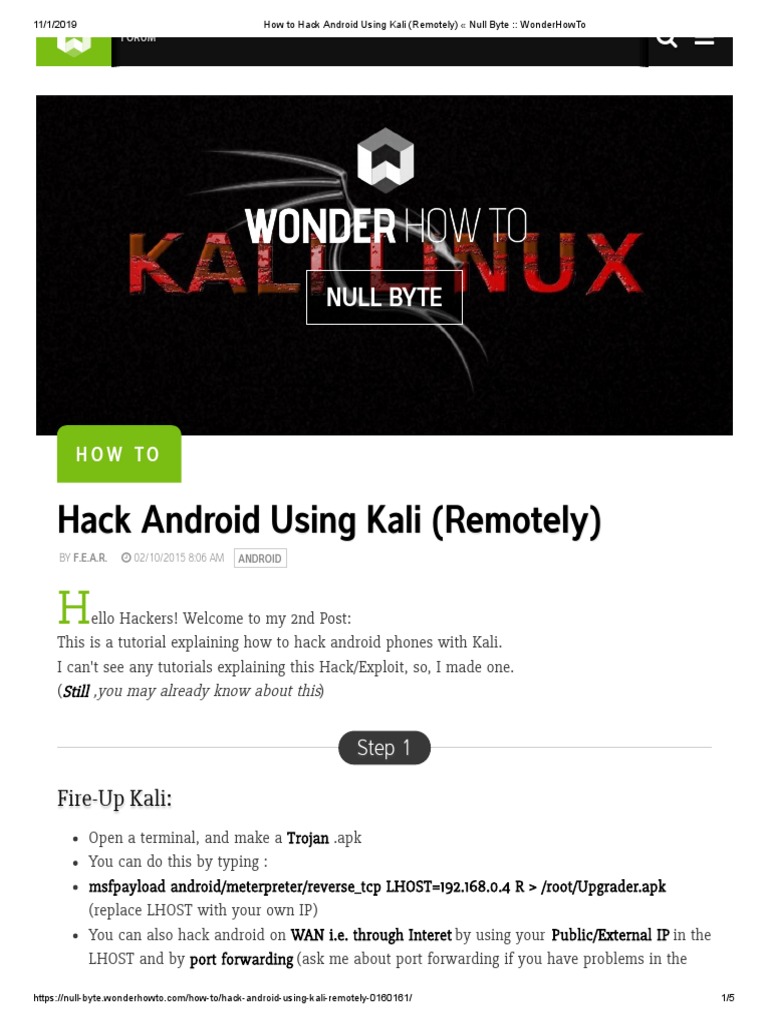 How To Hack Android Using Kali (Remotely) Null Byte - WonderHowTo | PDF | Ios | Mobile App