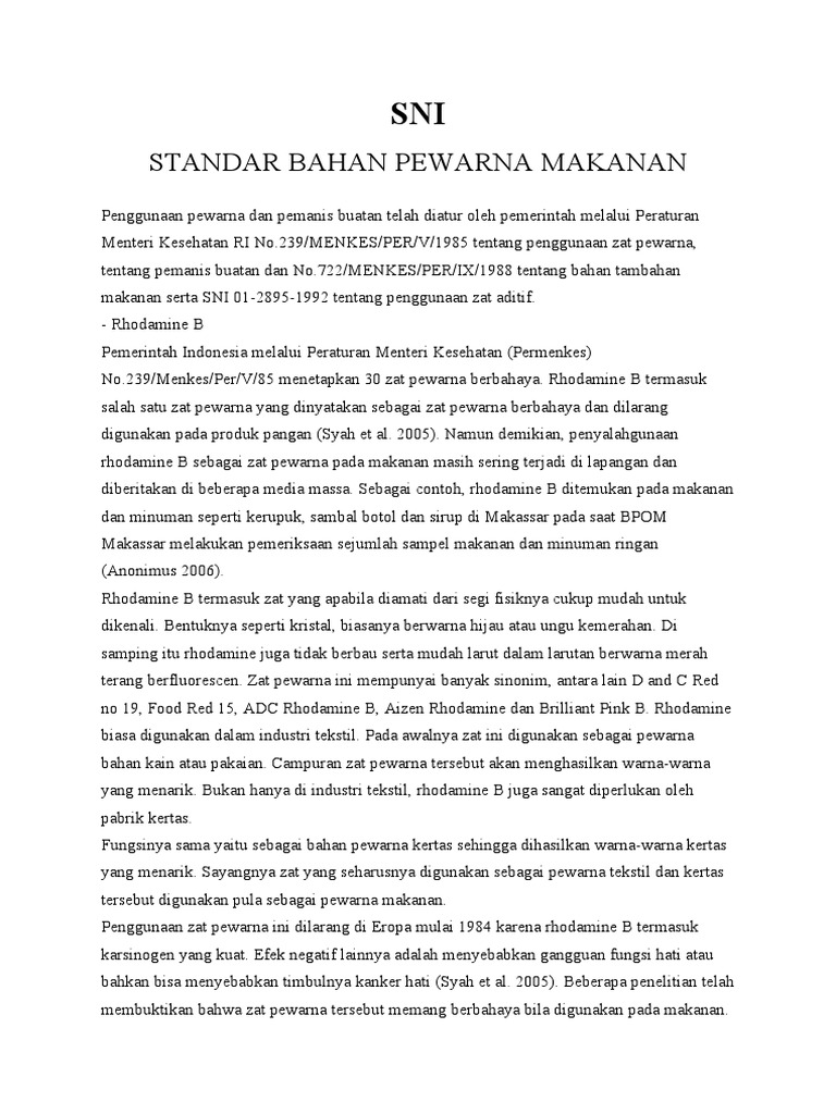 Sni Bahan Pewarna Makanan | PDF | Memasak, Makanan, & Anggur