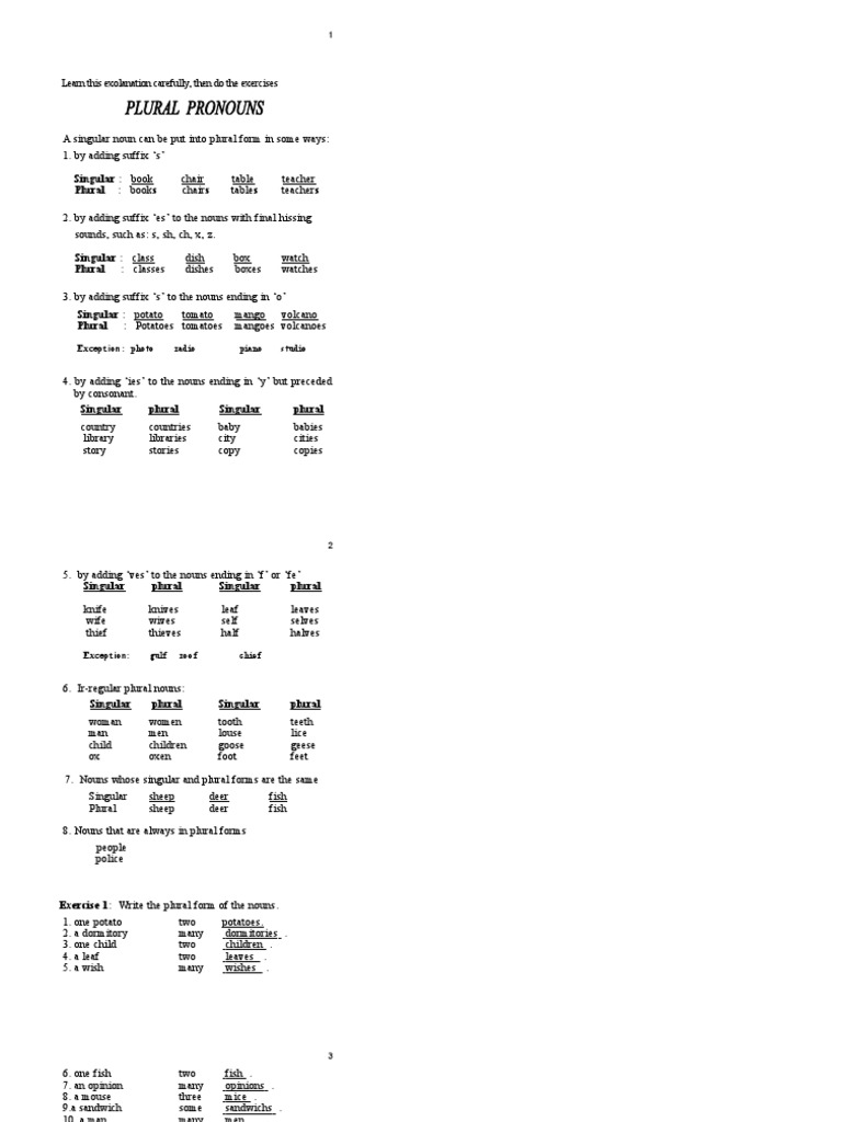 Singular: Book Chair Table Teacher | PDF | Plural | Syntax