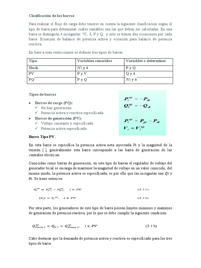 Tipos de Barras | PDF | voltaje | Ecuaciones