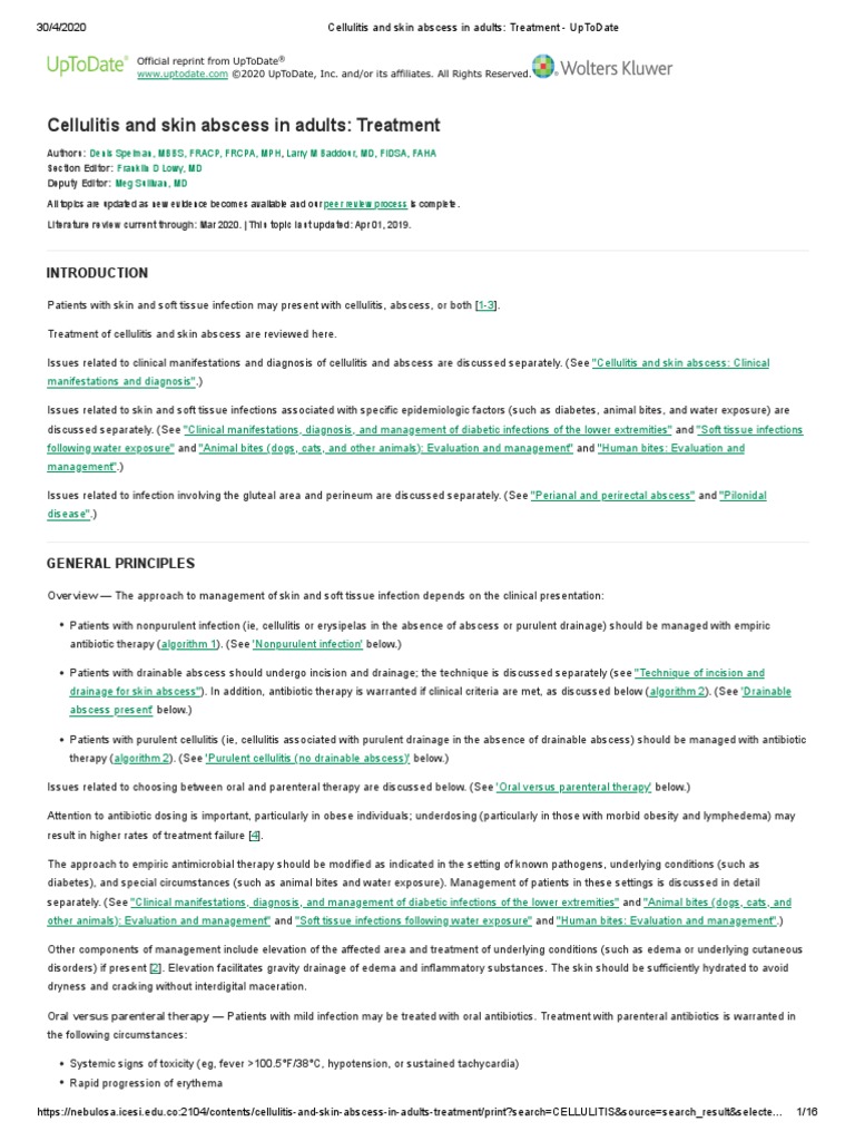 Cellulitis and Skin Abscess in Adults - Treatment - UpToDate | PDF ...