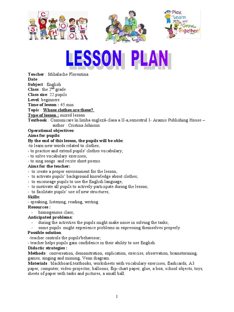 Plan de Lectie Model | Download Free PDF | Classroom | Vocabulary